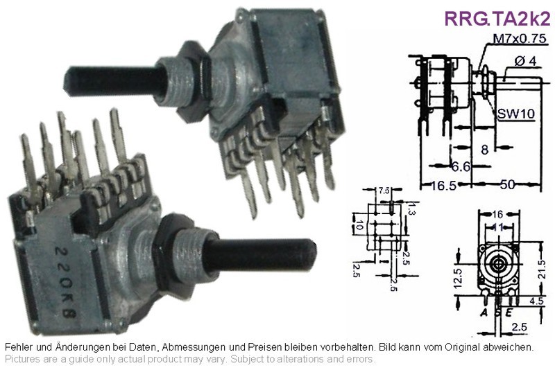 16mm Tandem Potentiometer Pos Logarithmic 2.2k-Ohm Tol=20% 0507 ...